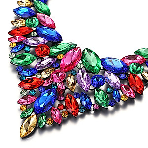 Flyonce Rhinestone Chunky Collar Necklace, Multicolor Crystal Costume Statement Jewelry for Women