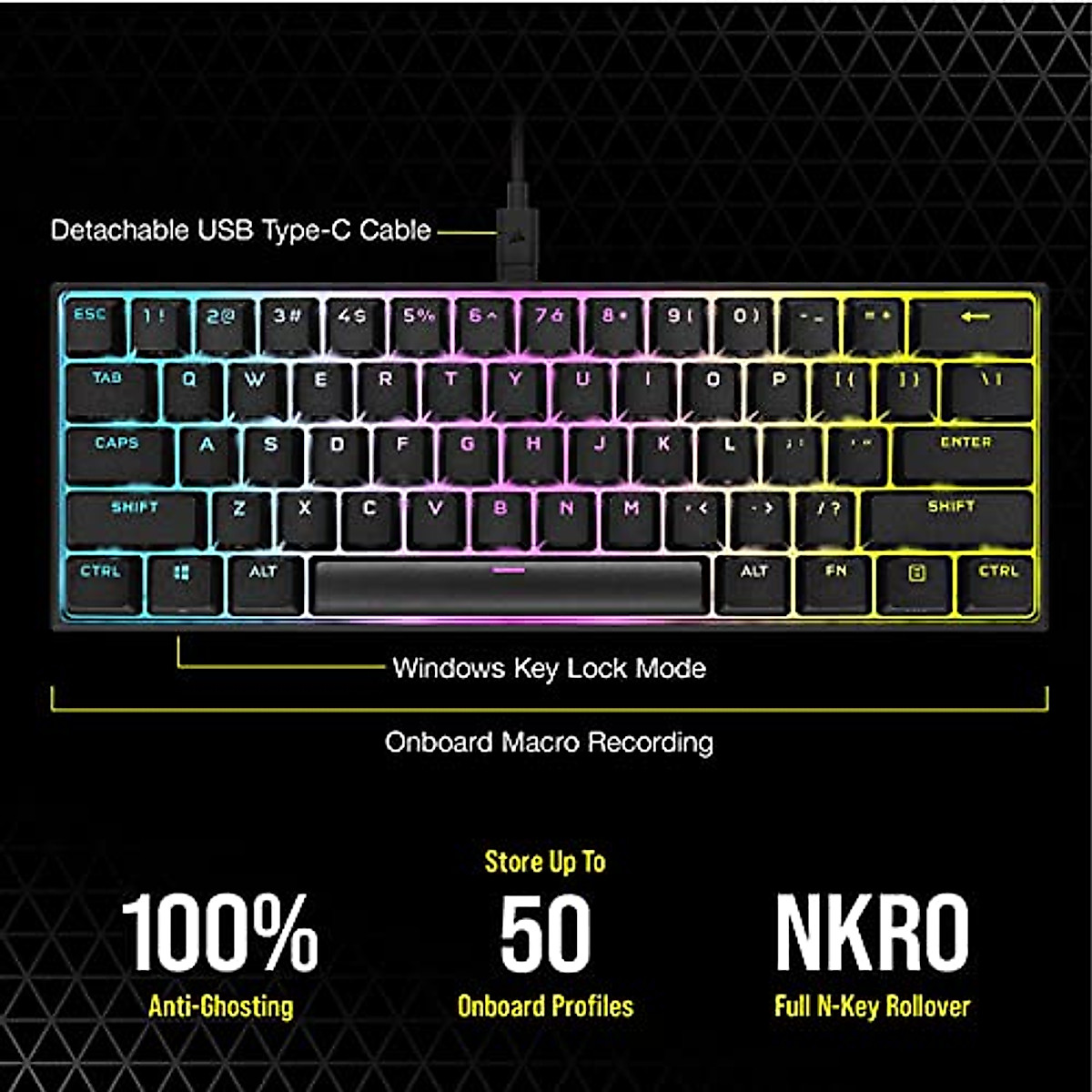 Corsair K65 RGB Mini 60% Mechanical Gaming Keyboard - Cherry MX Speed - Black (Renewed)