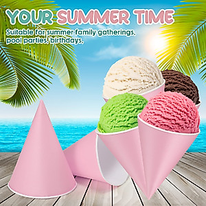 Zubebe 200 Pack Snow Cone Cups 4.5 Oz Cone Paper Cups Bulk Small Water Dispenser Cups Wax Coated Leakproof Cups for Office Water Coolers Shaved Ice, Slush Ice Cream (Pink)