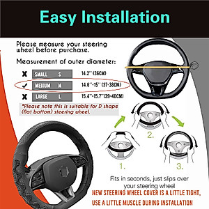PINCTROT D Shaped 14.5-15 Inch Steering Wheel Cover Great Grip with 3D Honeycomb Anti-Slip Design, Flat Bottom 14.5-15 Inch (All Black)