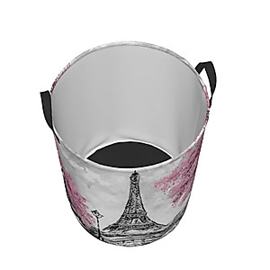 Gbuzozie 38l Round Laundry Hamper Retro Paris Eiffel Tower Storage Basket Waterproof Coating Organizer Bin For Nursery Clothes Toys