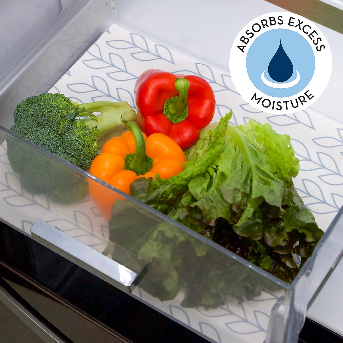 Envision Home Fridge Bin & Shelf Liners, 12 Inch x 24 Inch, Slate Leaf Print, 6 Pack