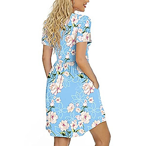 LONGYUAN Woman Casual Swing Sundresses Short Sleeve Loose Beach Dresses with Pockets Floral Small