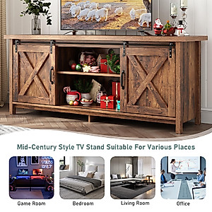 Elibeauty Farmhouse TV Stand for 55-65in TV with Adjustable Shelves & Sliding Barn Door - Rustic, Wooden Entertainment Center & Media Cabinet for Bedroom, Living Room (Dark Brown, 58in)