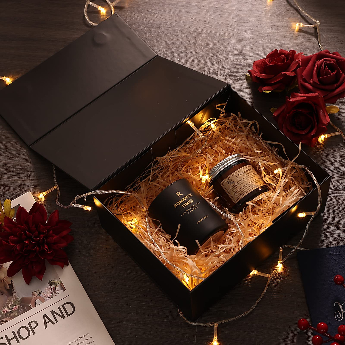 Moretoes 2 PCS Luxury Black Gift Boxes with Lids for Presents, Gift Boxes with Ribbon and Magnetic Closure for Christmas, Mother's Day, Holidays, Father's Day, Birthdays（9x7x4 Inches）