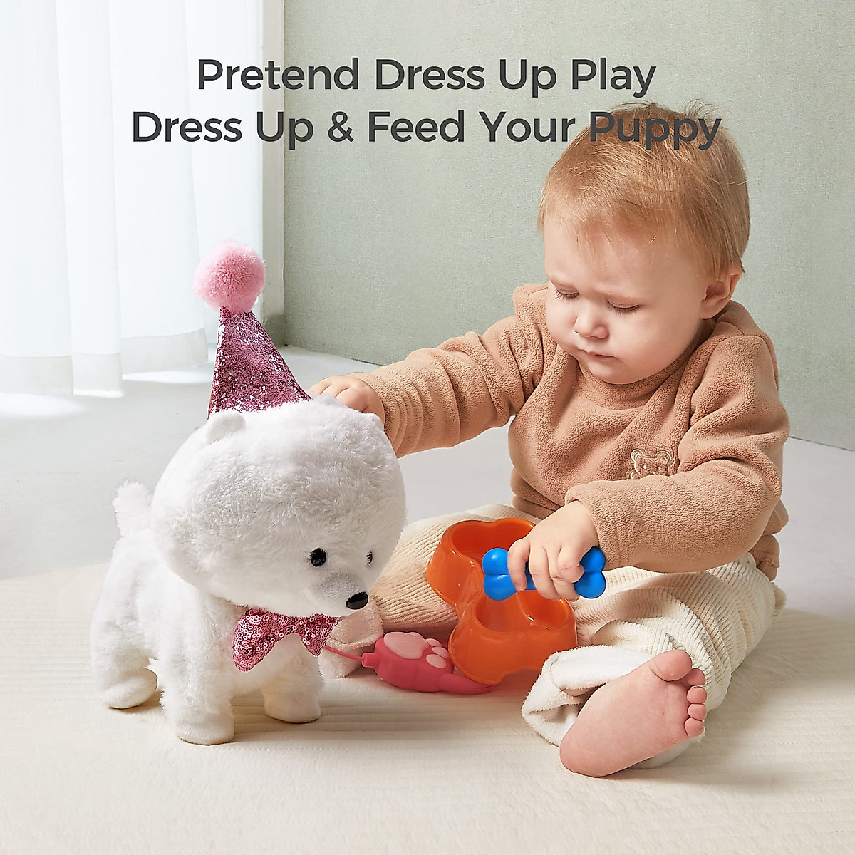 TUMAMA Toy Dog Pet,Remote&Voice Control Interactive Stuffed Animal Toy with Walking,Barking,Shaking Tail,DIY Doghouse, Electronic Realistic Plush Robot Dog for Age 3 4 5 Girls Kids Gift