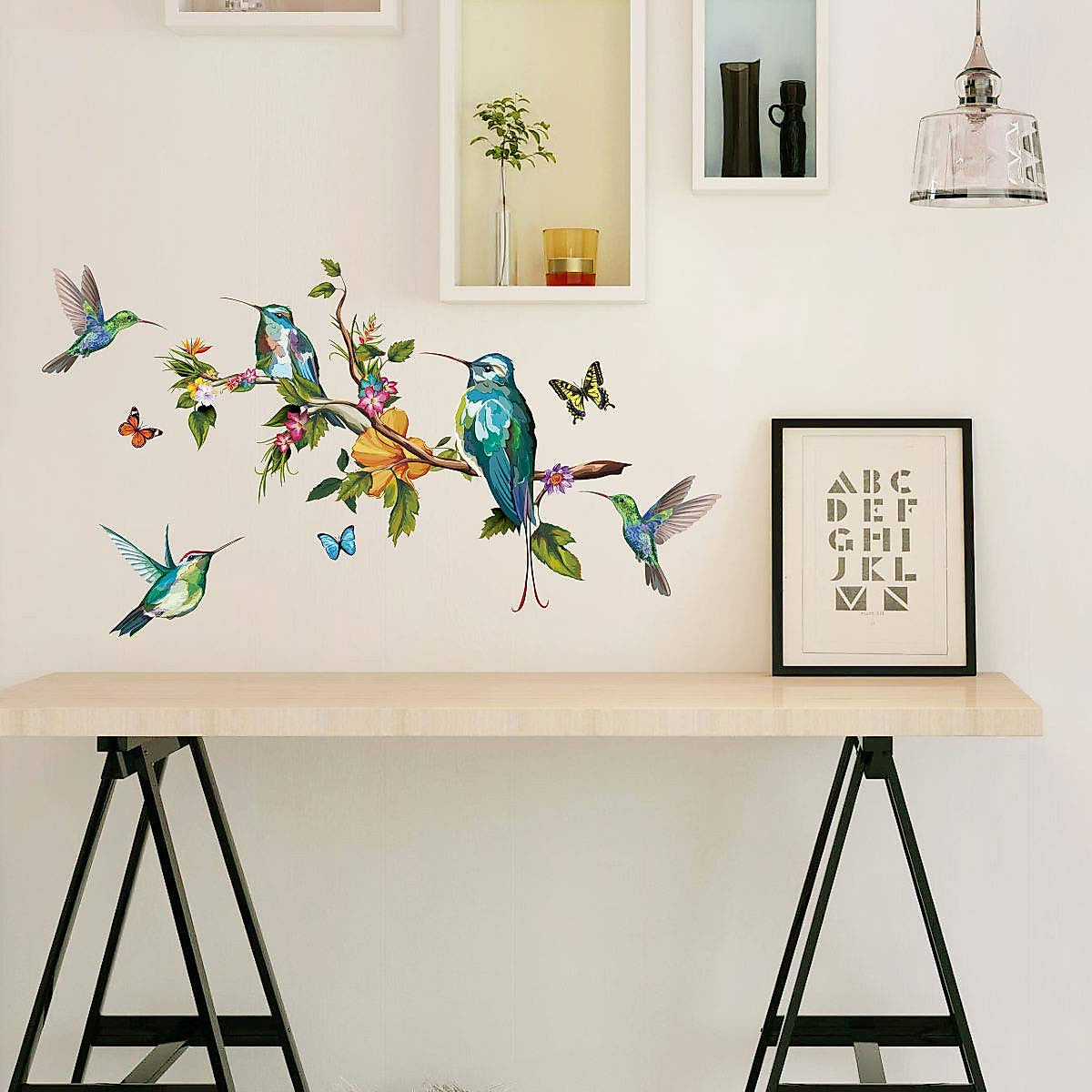 Amaonm Removable 3D DIY Colofrful Flying Birds on The Tree Branches Wall Decals Flower Floral Wall Sticker Peel and Stick Decor for Kids Babys Boys Girls Bedroom Nursery Room Living Room (Kingfisher)