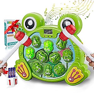 Whack A Frog Game Toddler Toys, Interactive Pounding Toy for Early Learning Gifts Toys for 3 4 5 6 7 8 Year Old Boys Fun Gifts with Music Lights for Kids, Toddlers, Boys, Girls, 2 Hammers Included