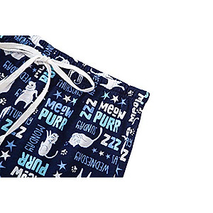 CHUNG Women Short Sleeve Shirt Pajamas Set with Shorts Bottom Pants Cotton V-neck Cute Pjs Sleepwear Lounge Wear Plus Size Summer (Medium, Blue Cat)