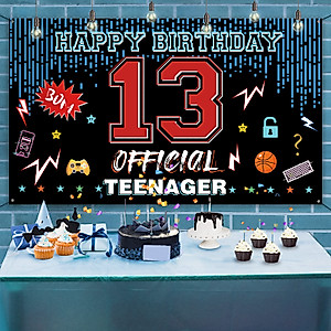Official Teenager 13th Birthday Door Backdrop Banner, Happy 13th Birthday Decorations for Boys Girls, Red Blue 13 Year Old Birthday Party Yard Sign Photo Booth Props Supplies, Fabric, PHXEY
