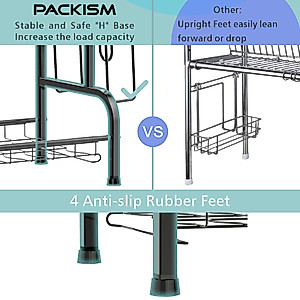 PACKISM Over The Sink Dish Drying Rack, 2 Tier Stainless Steel Over Sink Rack, Kitchen Over The Sink Shelf with Durable Dish Drainer, Large Dish Rack Over Sink for Kitchen Counter, Black