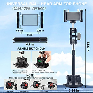 leepiya Universal Ball Head Arm for Phone 360 Adjustable Car Suction Phone Holder with Remote Control Shooting Windshield Phone Mount for Car Cell Phone Holder Stand for Video Recording
