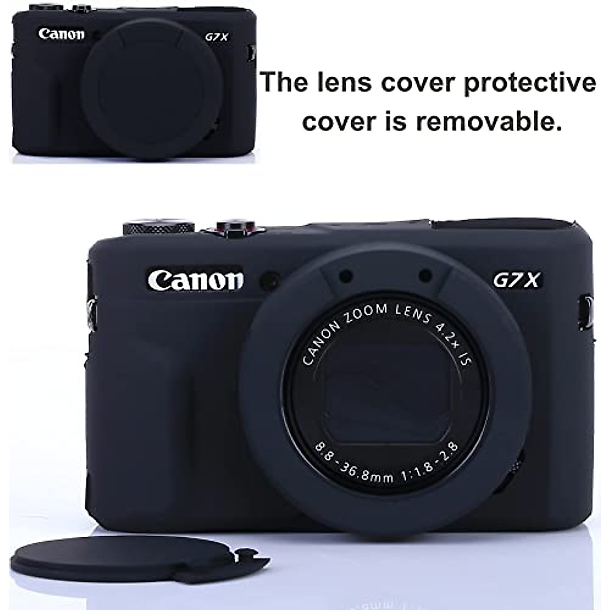 Yisau Case for G7X Mark II G7X Removable Lens Cover, Silicone Cover Rubber Soft Camera Case for Canon PowerShot G7X II G7X (Glamour Black)