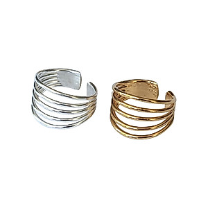 Handmade Silver 2Pcs Tiny Multi Band Thin Ear Cuffs Non-Piercing Huggie Earrings, 1xSterling Silver 1xGold Plated, Dainty Fake Cartilage Helix Non-Pierced Ear Wrap Clip on for Women, By Miya Jewelry