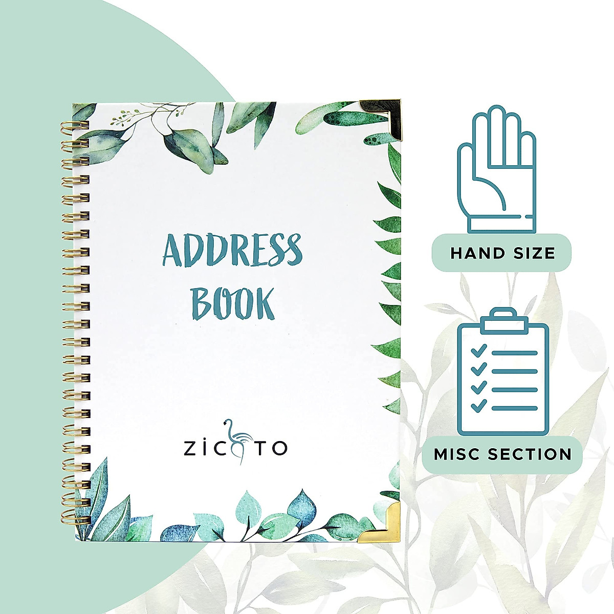 Simplified Greenery Address and Password Book with Alphabetical Tabs - The Perfect Spiral Bound Address Organizer incl. Address Labels, Contact and Phone Section
