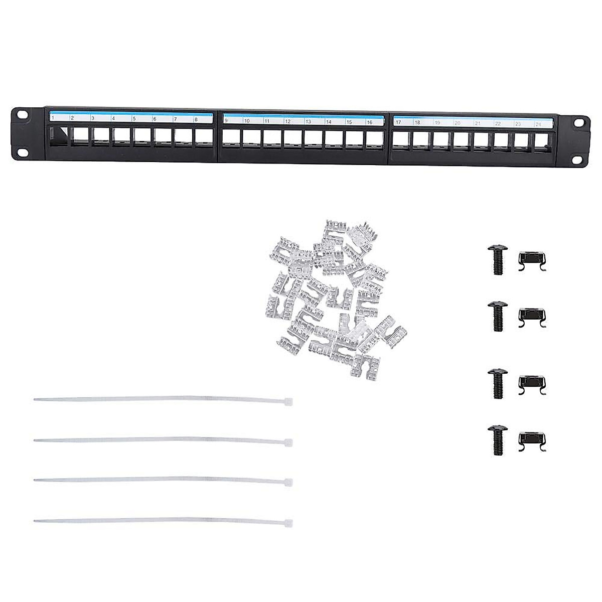 Diyeeni 19Inch 24 Port Data Patch Panel Mountable Data Patch Panel CAT6 Network Cable Rack Easy to use(Not Include Modules)