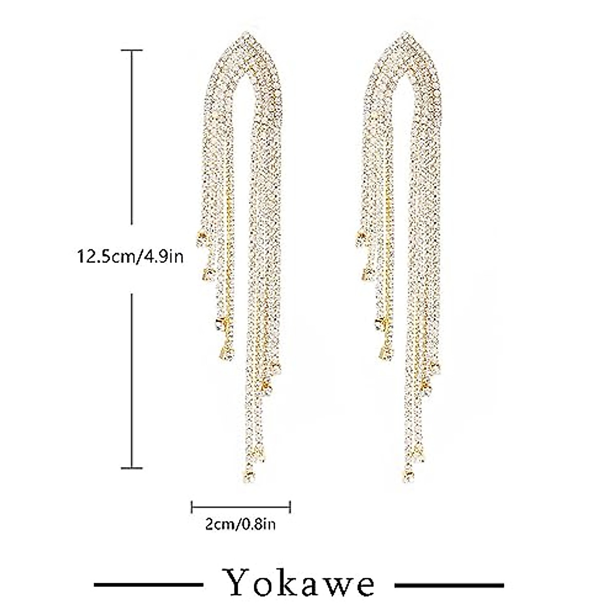 Yokawe Zinc Tassel Dangle Drop Earrings Gold Sparkly Rhinestone Earrings Boho Statement Long Chain Crystal Chandelier Earring Wedding Hook Ear Jewelry for Women and Teen Girl