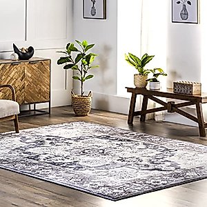 nuLOOM Josephine Distressed Floral Medallion Area Rug, 4' x 6', Grey