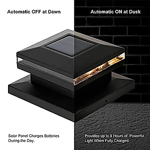 Viewsun 2 Pack Solar Post Lights, Outdoor Fence Post Cap Light Solar Powered Caps for Deck, Patio, Garden Decor, Warm White High Brightness SMD LED Lighting, Lamp Fits for 4x4 or 6x6 Wooden Posts