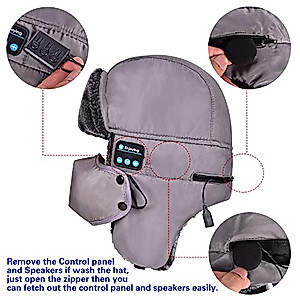 Mens Trapper Hat with Ear Flaps, Bluetooth Hunter Hat，Papakha, Mens Winter Hat, Headphones ajr Hat, Wireless Lumberjack Hat, Winter Face Masks for Women,Men, Grey