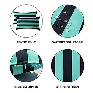 MIULEE Pack of 2 Decorative Pillow Covers Striped Waterproof Throw Pillow Cases Outdoor Mordern Cushion Cases for Patio Spring Summer Couch Bench Garden 12x20 Inch Teal