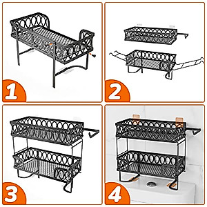 CAEKAIGTA Over The Toilet Storage Shelf, Bathroom Over Toilet Storage Shelf, 2 Tier Above Toilet Storage with Toilet Paper Holder, No Drilling with Wall Mounting Design, Space Saver (Black)