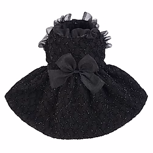 Lelepet Dog Dress, Shiny Dog Dresses for Medium Dogs Girl with Bowknot, Dog Birthday Dress, Puppy Party Dress Dog Wedding Dress, Pet Costume Christmas Dress for Dogs, Black, M