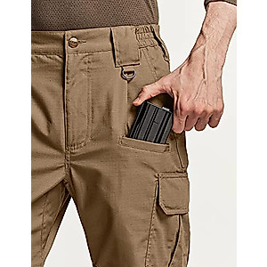 CQR Men's Tactical Pants, Water Resistant Ripstop Cargo Pants, Lightweight EDC Work Hiking Pants, Outdoor Apparel, Duratex Ripstop Coyote, 40W x 32L