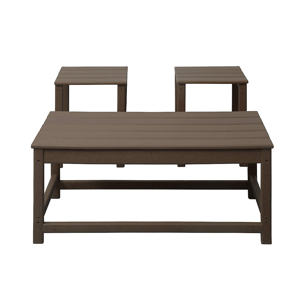 WestinTrends Malibu 3-Pieces Outdoor Table Set, Includes 1 Coffee Table and 2 Side Table, All Weather Poly Lumber Adirondack Patio Furniture Set, Dark Brown