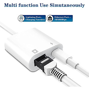 Lightning to Ethernet Adapter, [Apple MFi Certified] 2 in 1RJ45 Ethernet LAN Network Adapter for iPhone/iPad/iPod, Supports 100Mbps Ethernet Network with Charge Port, Plug and Play, Support All iOS