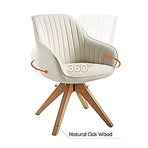 Art Leon Dining Chair, Mid Century Modern Fabric Upholstered Swivel Dining Room Chair with Oak Wood Legs, Leisure Side Chair with Arms for Living Room, Off White