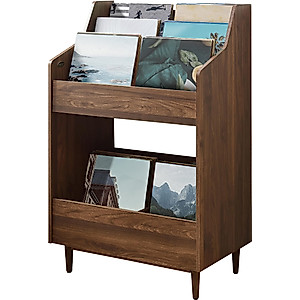 Crosley Furniture Liam Vinyl Record Storage Stand, Tiered Storage Shelves for Records, Walnut