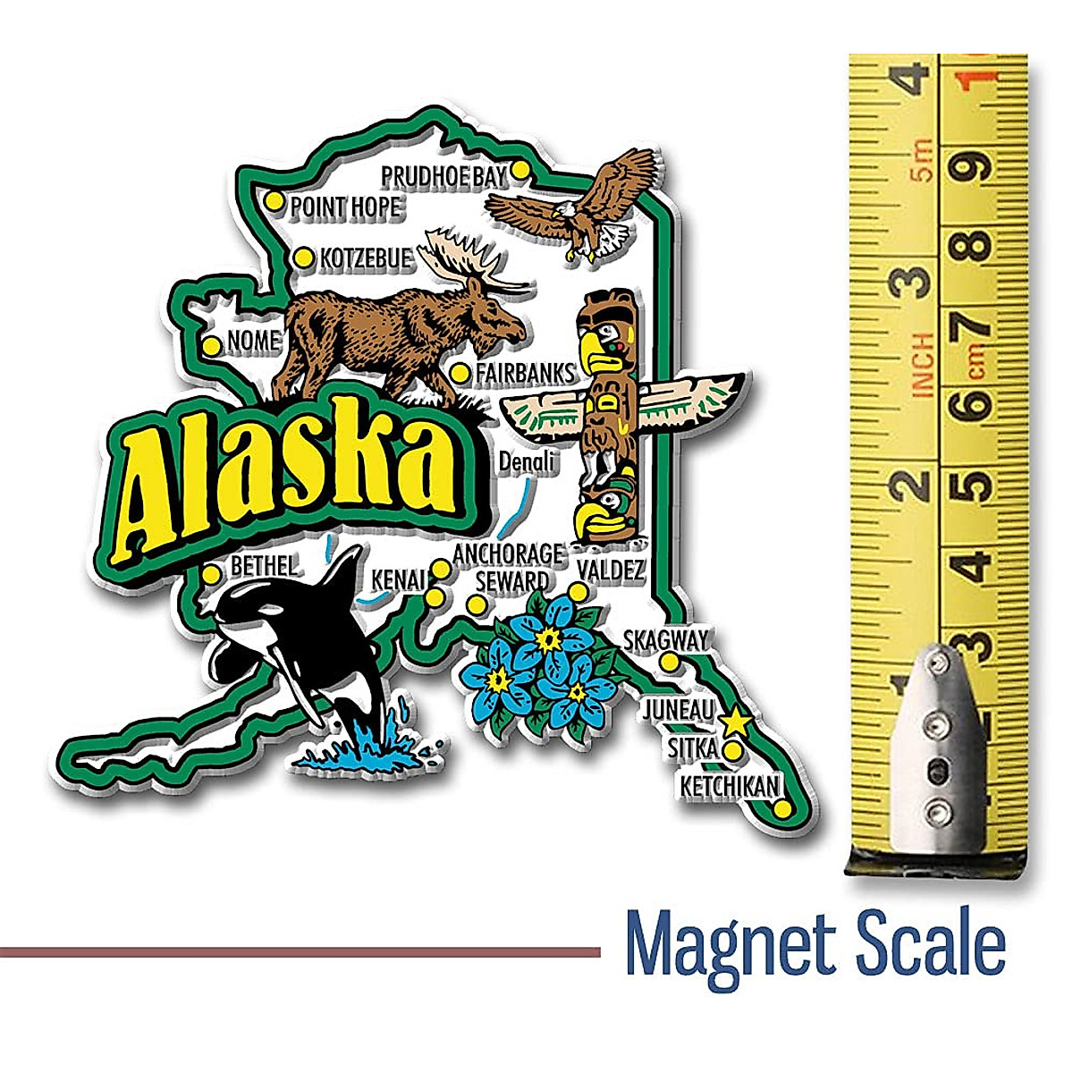 Alaska Jumbo State Magnet by Classic Magnets, 3.8" x 3.7", Collectible Souvenirs Made in The USA