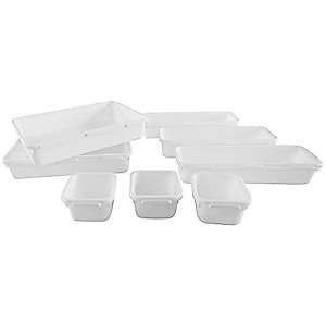 HOME-X Connecting Organizer Trays, Set of Interlocking Adjustable Trays for Organizing Office Supplies and Kitchen Utensil Drawers, Set of 8, 3 Sizes, White