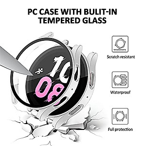 Hard PC Case for Samsung Galaxy Watch 5 Screen Protector 40mm 44mm,with Tempered Glass Built in Cover for Samsung Galaxy Watch 4 40 mm 44 mm Protective Case Face Cover Bumper Accessories [4 Pack]