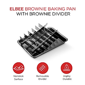 Elbee Home Professional Brownie Baking Pan, Includes Browny Divider for Perfectly Cut Brownies Every Time, Durable Carbon Steel, 13 Inch, Non Stick, Easy Clean
