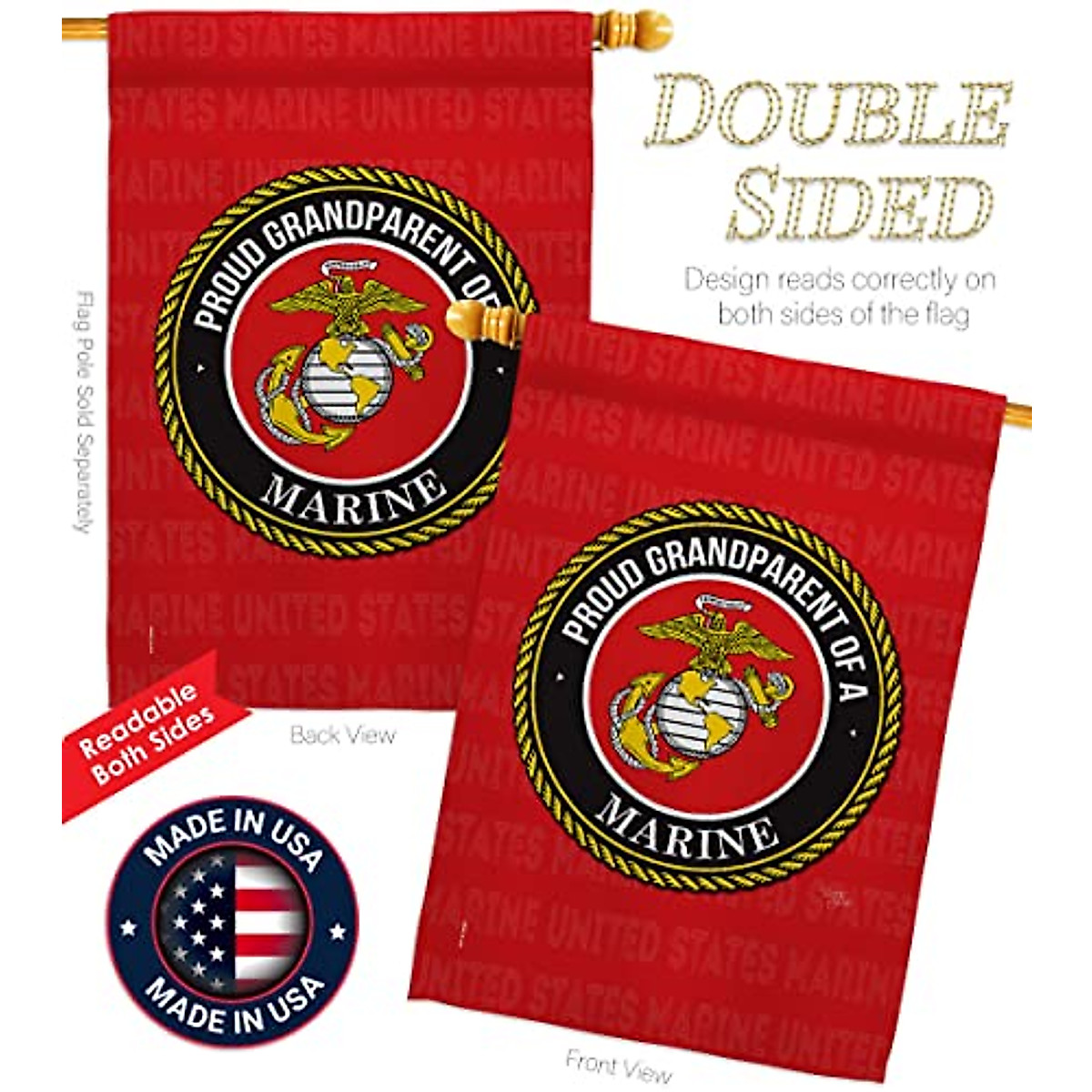 Breeze Decor Proud Grandparent House Flag Pack Armed Forces Marine Corps USMC Semper Fi United State American Military Veteran Retire Official Applique Garden Yard Gift Double-Sided, Made in USA