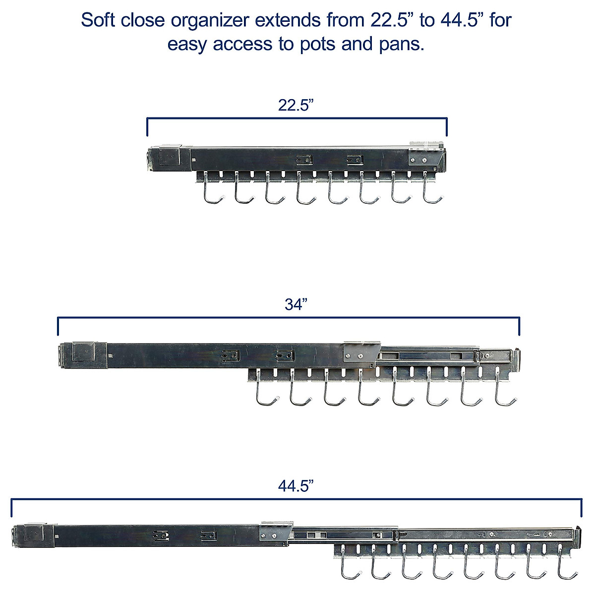 Dr. Organizer Pull Out Cabinet Pot & Pan Organizer, Holds A Complete Set Including Lids, USA Patented, Solid Steel with Soft Close Slide