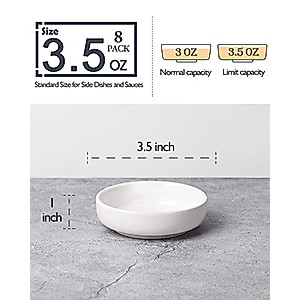 DELLING 8 PACK Dipping Bowls Set, Ceramic Dipping Sauce Dishes, 3.5 Oz Soy Sauce Dish, Side Dish Bowls, Small Bowl/Dish for BBQ, Condiments, Appetizer, Dessert, Sushi, Party - White