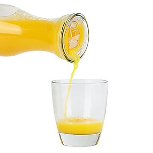 AYL Set of 2 Glass Carafe with Lids, 32 Oz Water Pitcher Beverage Serveware Carafe, Clear Glass Pitcher for Mimosa Bar, Cold Water, Brunch, Wine, Juice, Milk, Iced Tea, Lemonade,1 Hand Pour Lid