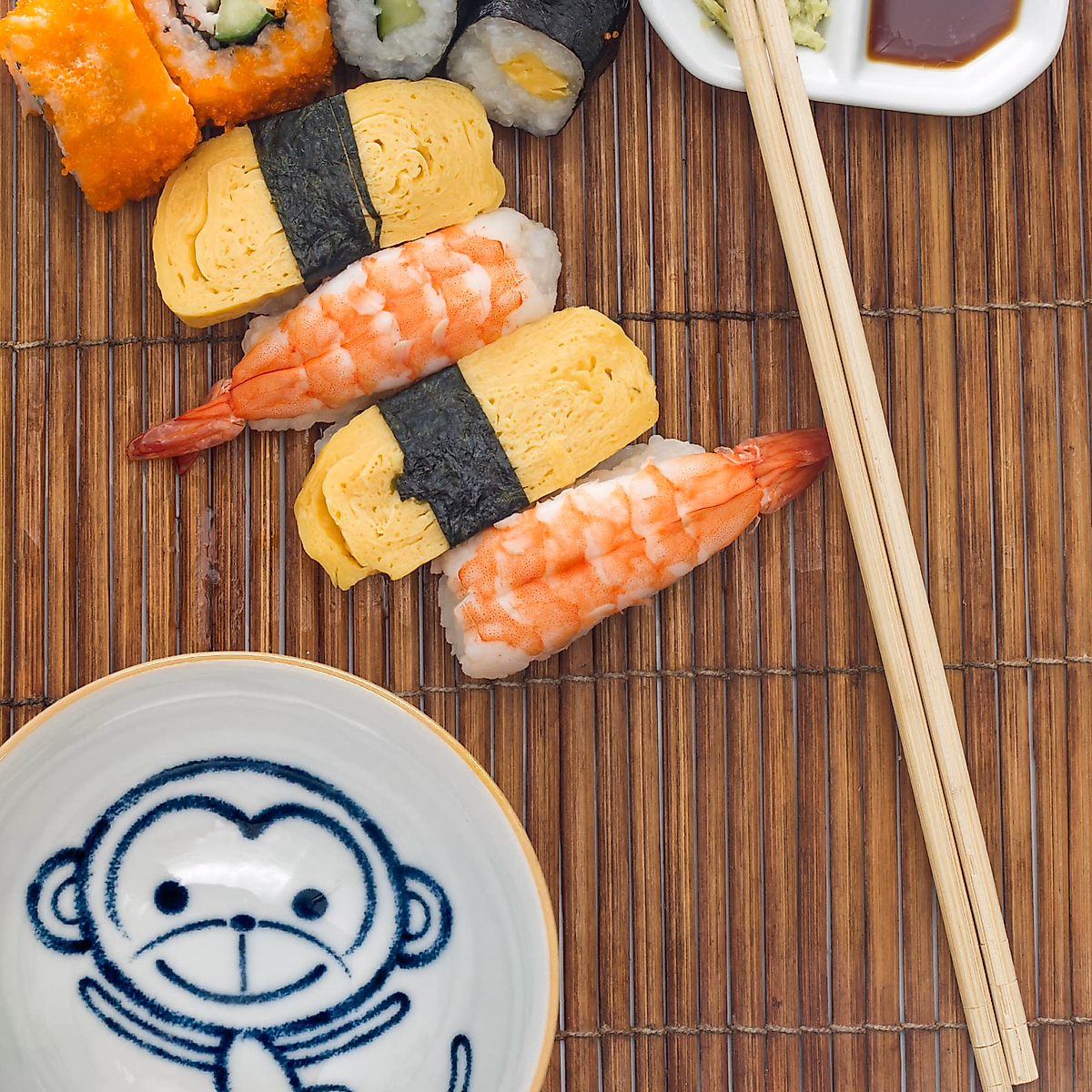 Needzo Cute Monkey Design Ceramic Japanese Rice Bowl, Small Asian Serving Dish for Soup, 4.5 Inch