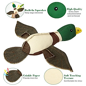 IOKHEIRA Squeaky Dog Toy for Large Breed, Plush with Crinkle Paper, Tug of War for Puppy, Small, Middle Dogs (Brown, Mallard)