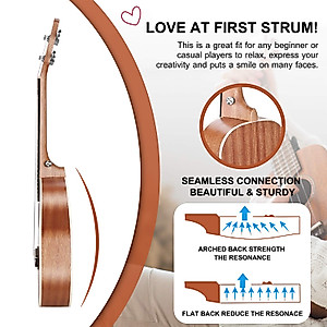 Ranch Concert Ukulele 23 inch Professional Wooden Ukelele Kit with 12 Online Lessons, Gig Bag, Tuner, Strap, Aquila Strings Set