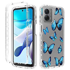 Sidande Case for Moto G 2023 Case, Motorola G 5G 2023 Case with Tempered Glass Screen Protector, Full Body Clear Floral TPU Slim Phone Protective Armor Cover for Motorola Moto G 5G 2023 (Butterfly)