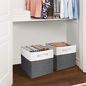 Vextronic Collapsible Cube Storage Bins, 13x13x13 Inch Fabric Large Storage Baskets with Handles, Foldable Storage Box for Closet Shelves, Toy Organizer and Clothes Storage (3 Pack, Grey & White)