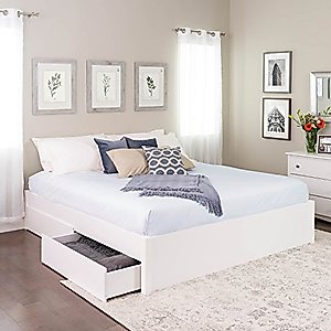 Prepac Select King 4-Post Raised Platform 4-Drawer Storage Bed, Modern King Storage Bed with Drawers 83" D x 79" W x 16" H, White, WBSK-1302-4K