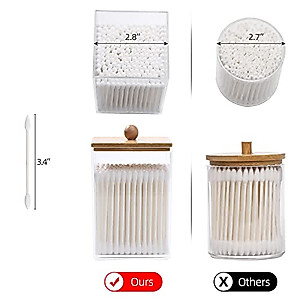 Tbestmax 3 Pack Square Qtip Holder - 12 oz Bathroom Organizers and Storage Containers, Plastic Apothecary Jars with Bamboo Lids for Cotton Ball, Cotton Swab, Floss