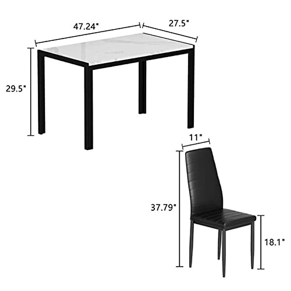 DKLGG 5 Piece Dining Room Table Set, Modern Kitchen Table Set for 4, Faux Marble Dinner Table with 4 Dining Chairs, Dining Table Sets for 4 Home Furniture for Small Spaces, Dining Room