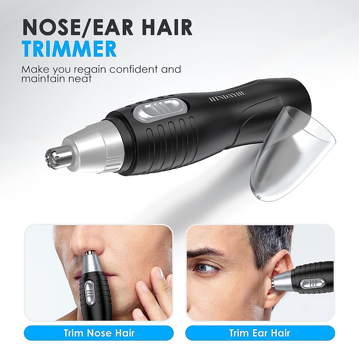 HTNDAYHE Ear and Nose Hair Trimmer for Men and Women, Nose Hair Clippers, Facial Hair Trimmer with Dual Edge Blades, Easy to Clean Nose Trimmer (Black)