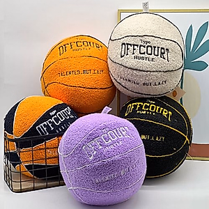 Tezimjia 2023 New Offcourt Basketball Pillow,11" Basketball Shaped Pillow Teddy Fleece Embroidered Basketball Throw Pillow Fuzzy Plush Toy Gifts for Kids Boys Girls (Beige)